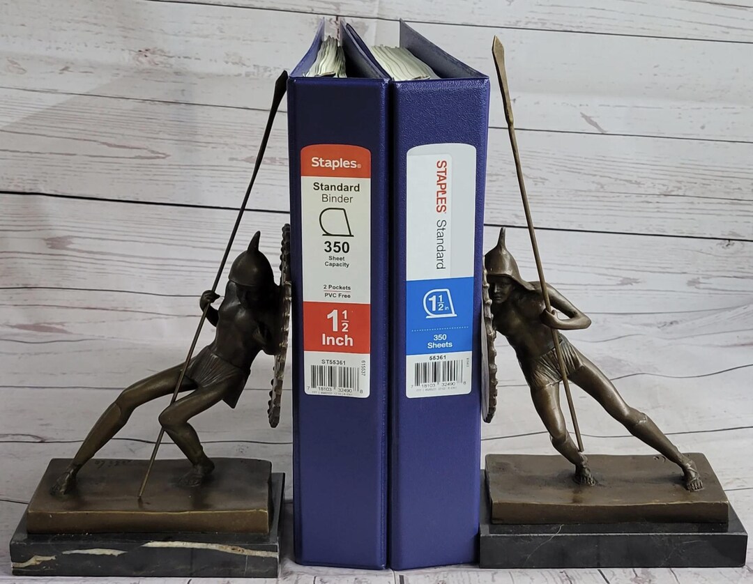 Pair of Gladiator Bookends With Shield & Spear 11 X 9 Bronze Sculptures ...