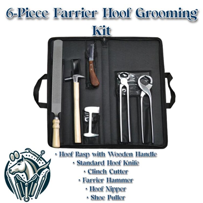 6-piece Farrier Hoof Grooming Tool Kit for Horses Includes Black Carry ...