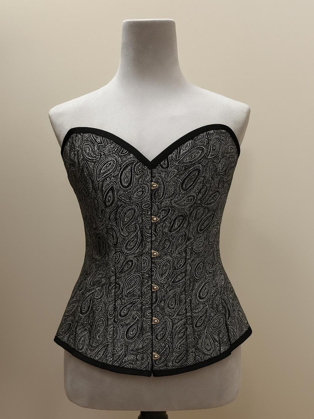 Silver Grey Brocade Overbust Steel Boned Corset – Elegant Waist Trainer ...