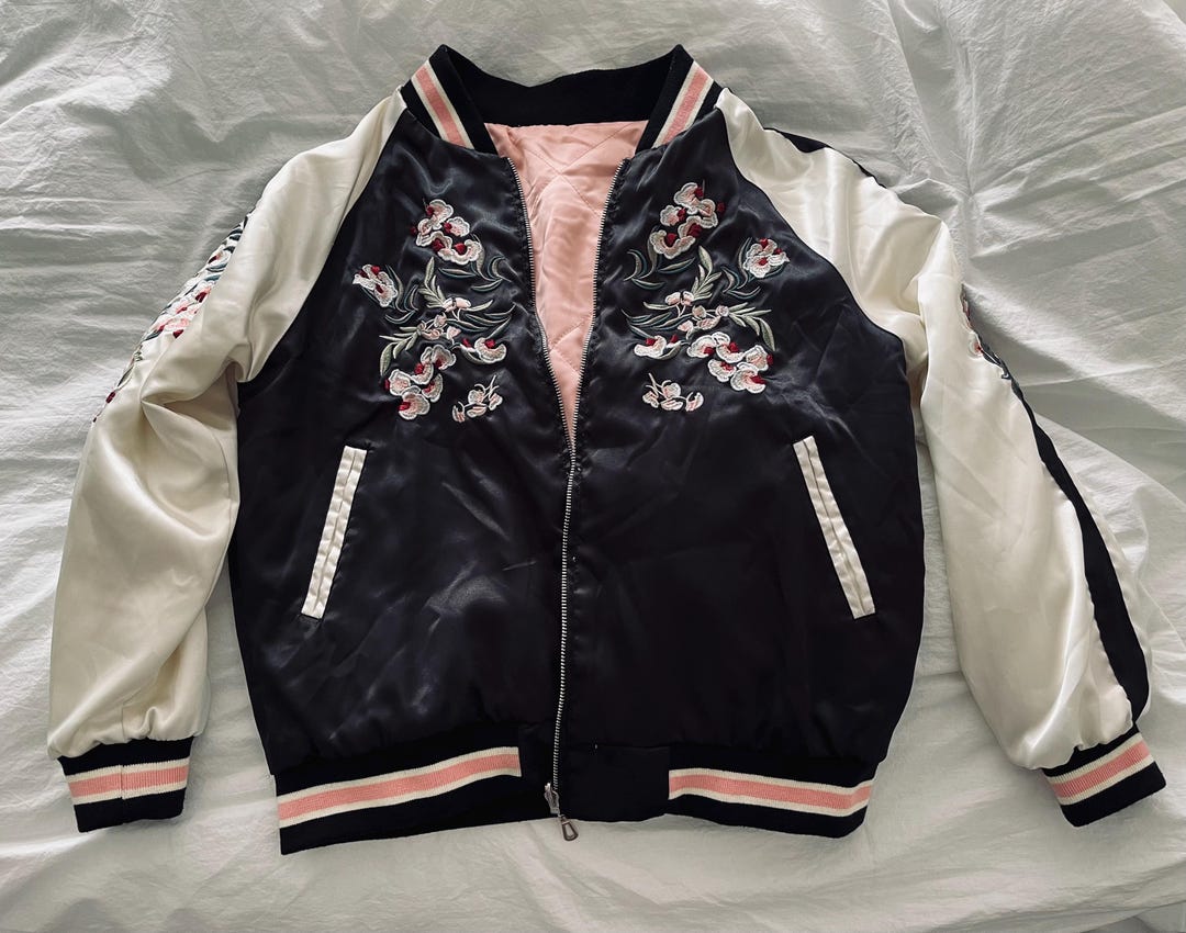 Japanese Satin Floral Bomber Jacket - Etsy