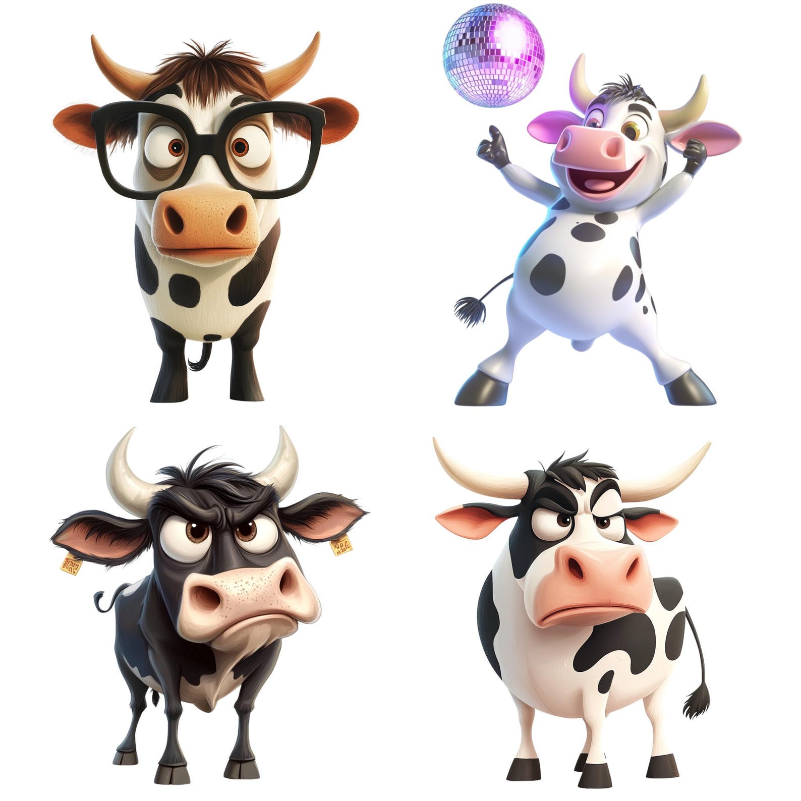 Quirky and Grumpy Cow Clipart Set, 20 Cute & Funny Designs, Digital ...