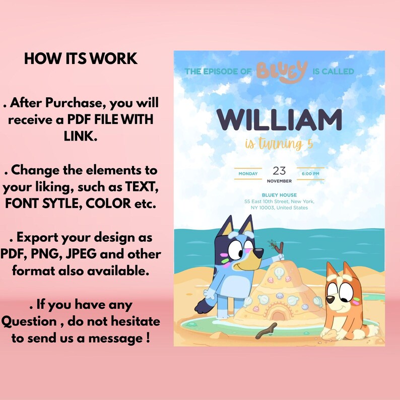 Editable Bluey Birthday Invitation Template: Kids Party Invite (digital ...