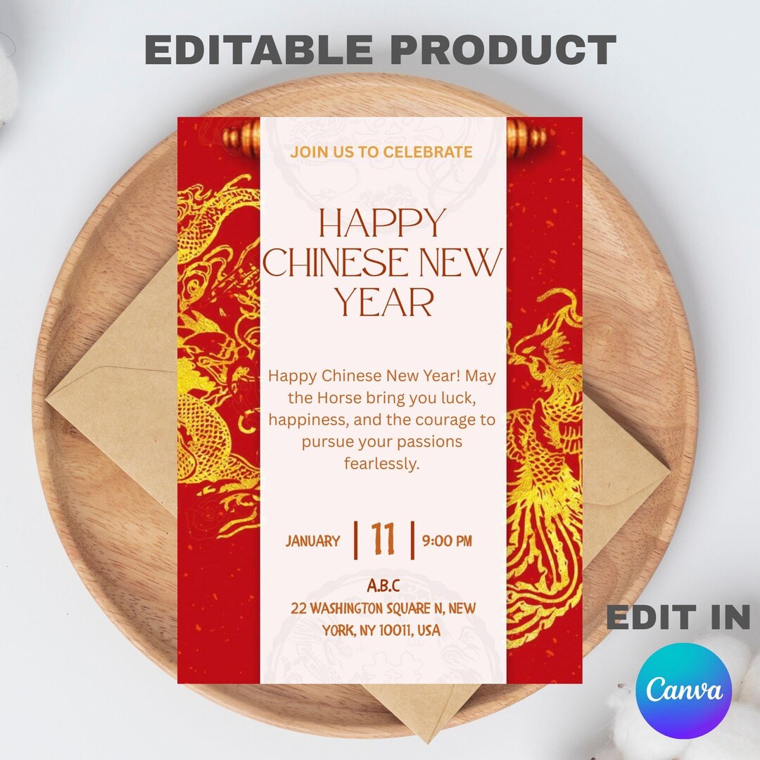 Editable Chinese New Year Invitation Template: Party Invite (digital ...