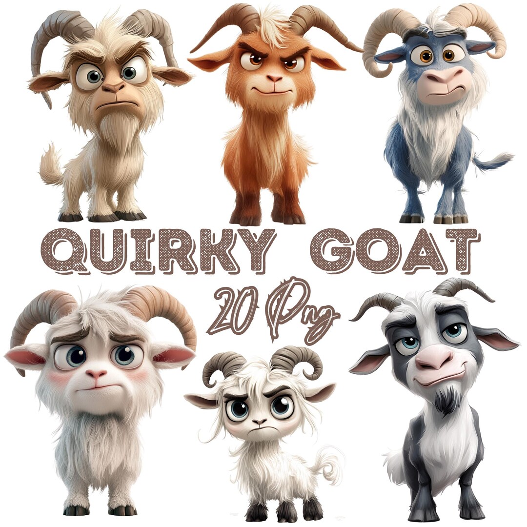 Quirky and Grumpy Goat Clipart Set, 20 Cute & Funny Designs, Digital ...