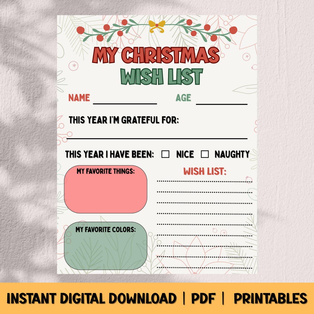 Editable My Christmas Wish List Template: Kids Party Invite (digital ...