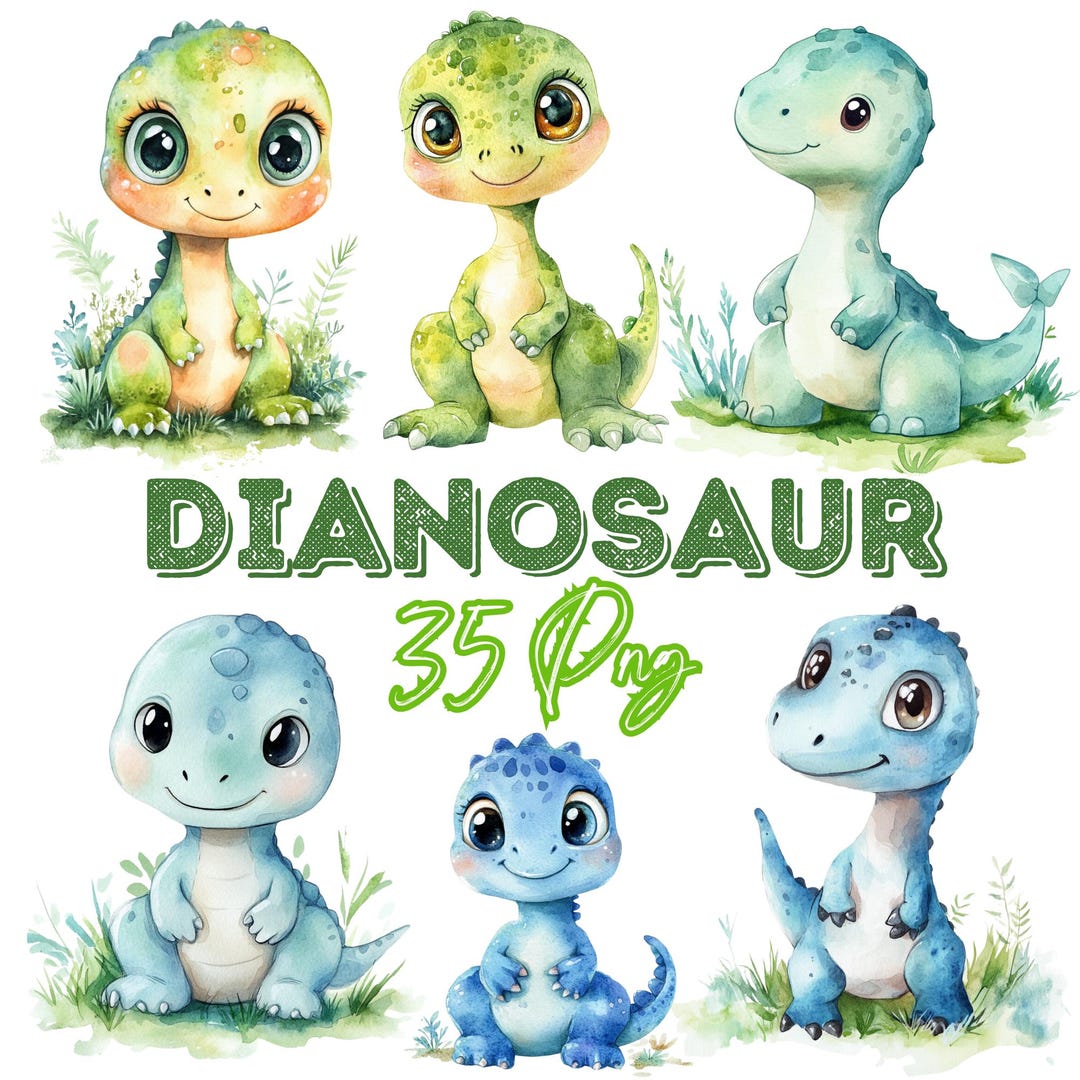 Watercolor Dinosaur Clipart | 35 Baby Dinosaur Pngs - High-quality ...