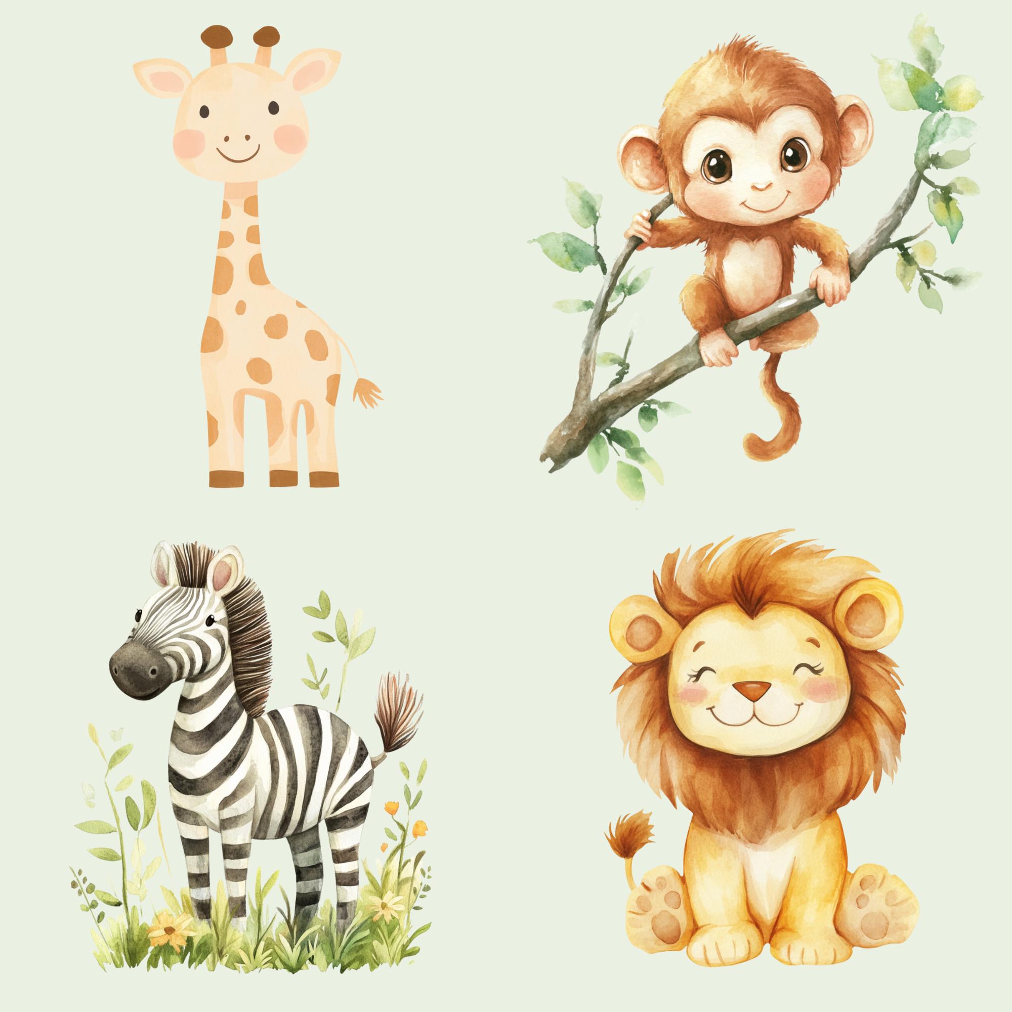 Safari Animals Clipart Set, Wild Animal Illustrations, High-quality ...