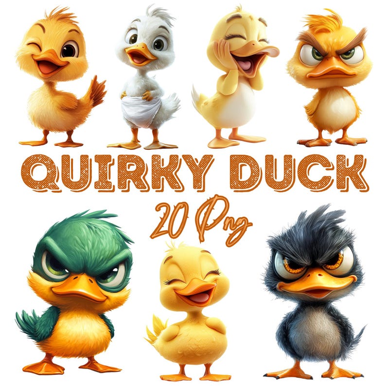 Quirky and Grumpy Duck Clipart Set, 20 Cute & Funny Designs, Digital ...