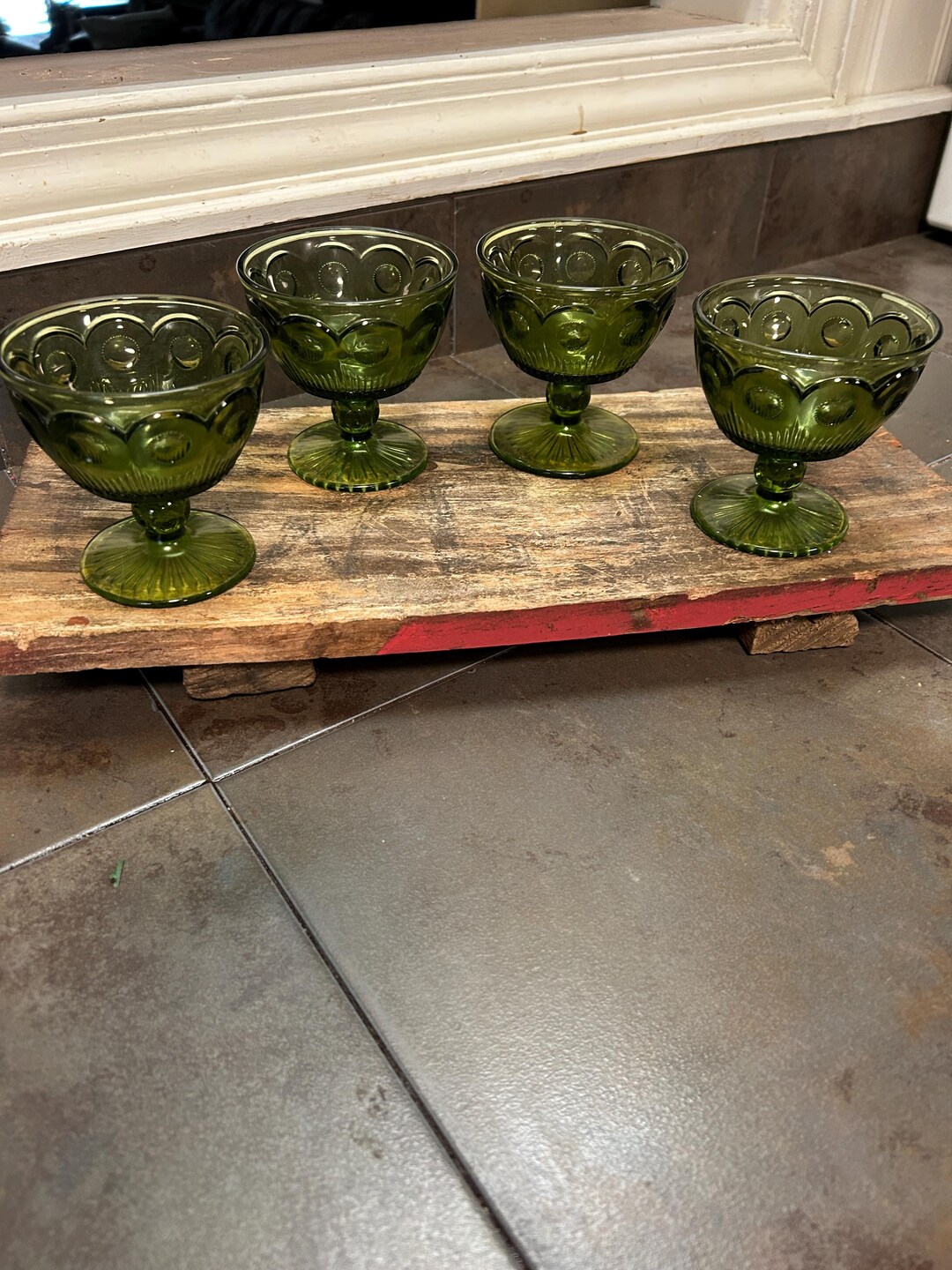 Four Vintage , Bartlett Collins Bullseye Cane Manhattan, Avocado Green ...