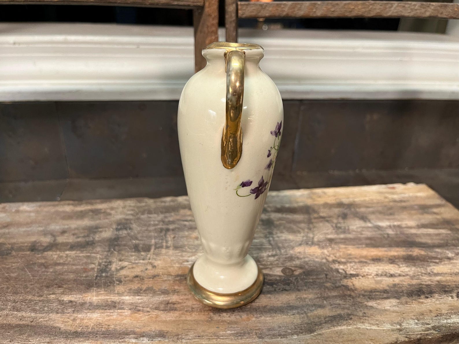 Ceramic Porcelain Vase With Violets Trimmed in Gold. - Etsy