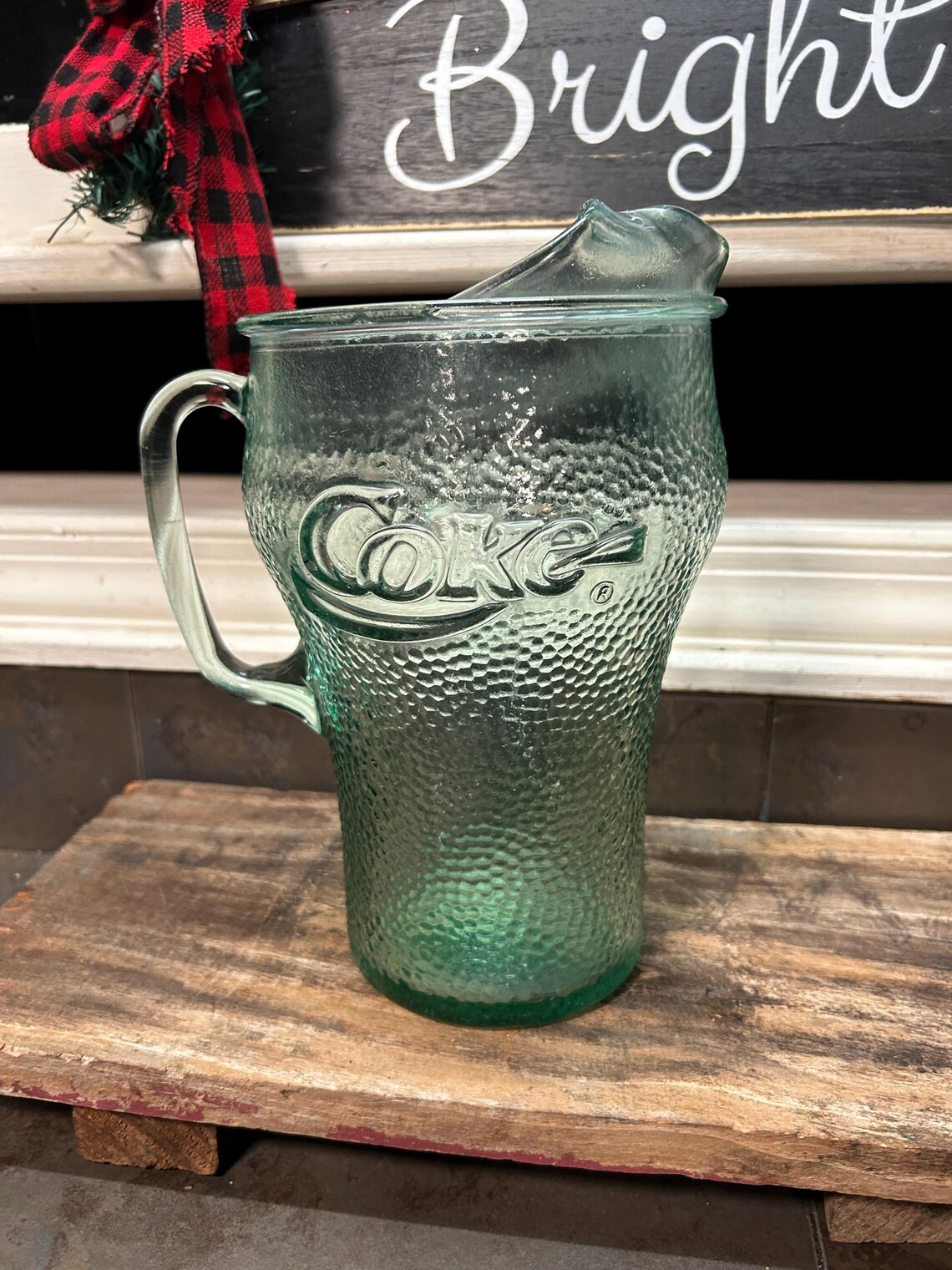 Vintage Coca-cola Pitcher, Green Pebbled Glass , 64 Oz., Ice Lip Handle ...