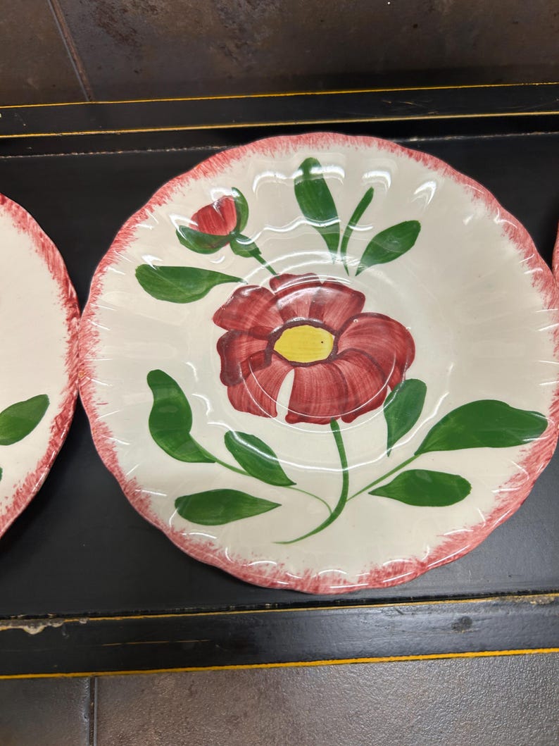 Four Vintage Blue Ridge Southern Pottery Plates: Hand-painted Bread ...