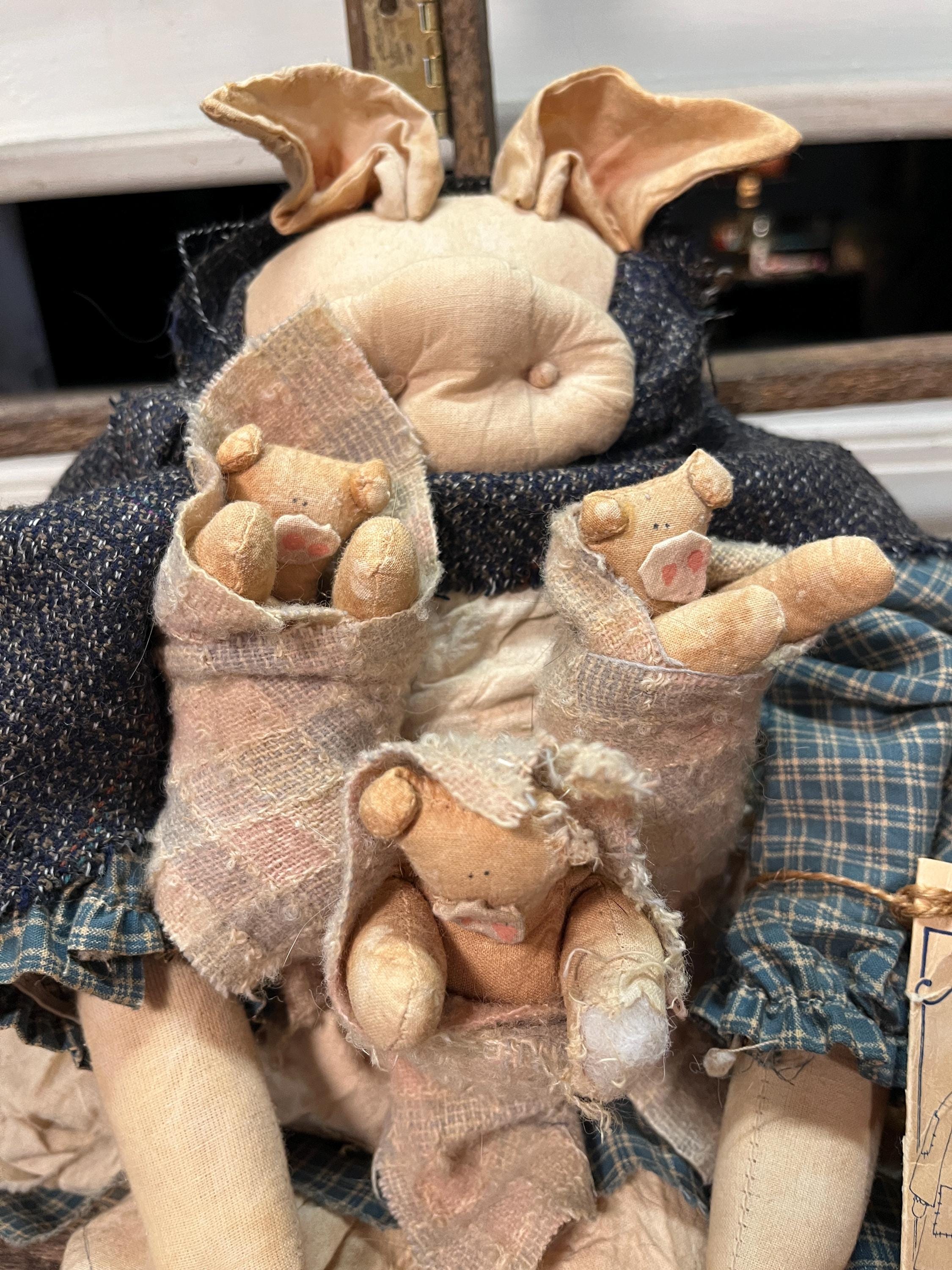 Primitive Attic Babies. ( Sadie Sow With Piglets ) Sadie is 23" Long ...