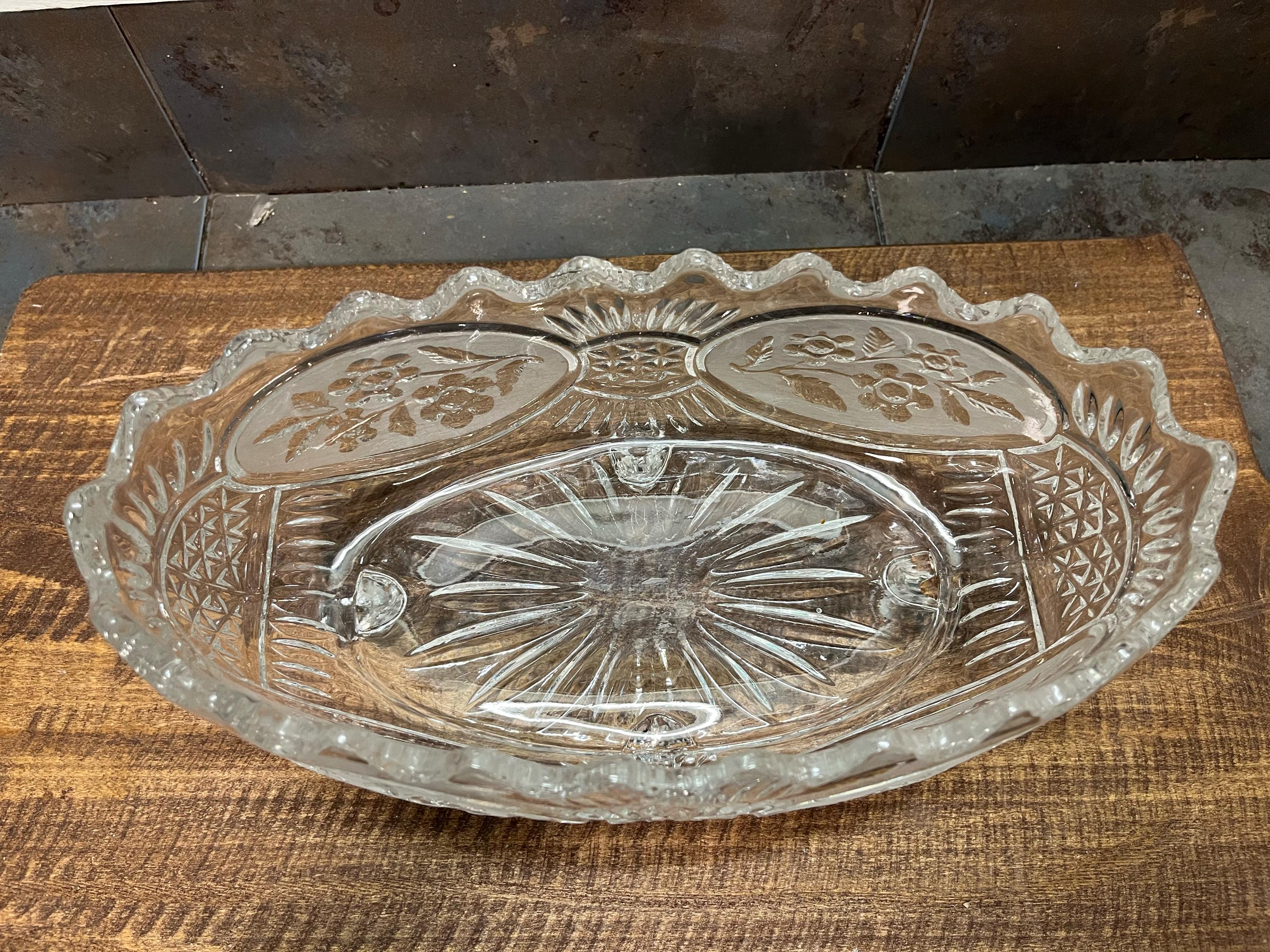 Vintage Frosted Lead Cut Crystal Serving Bowl - Etsy