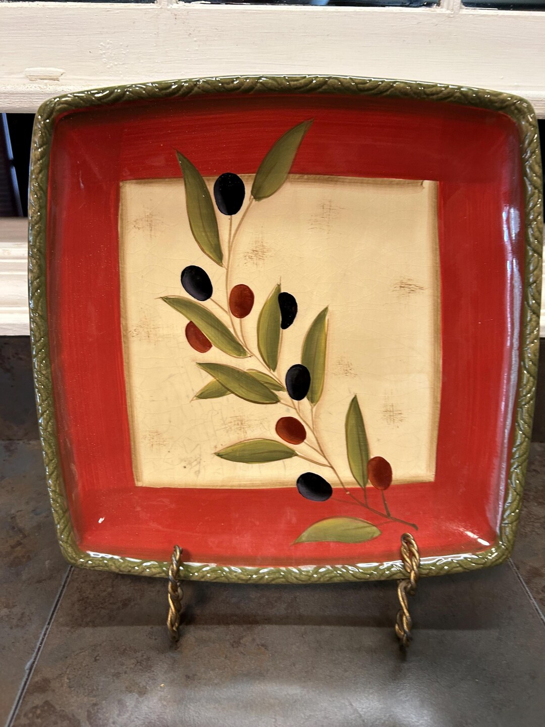 Vintage Clay Art Antique Olive Square Dinner Plate, Hand Painted - Etsy