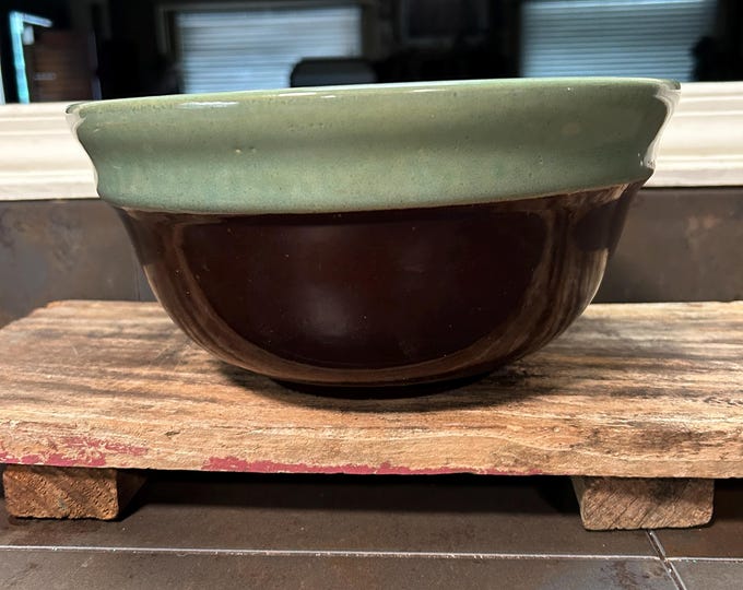 Vintage Stone Mixing Bowl ,1940's Red Wing Provincial .brown With Green ...