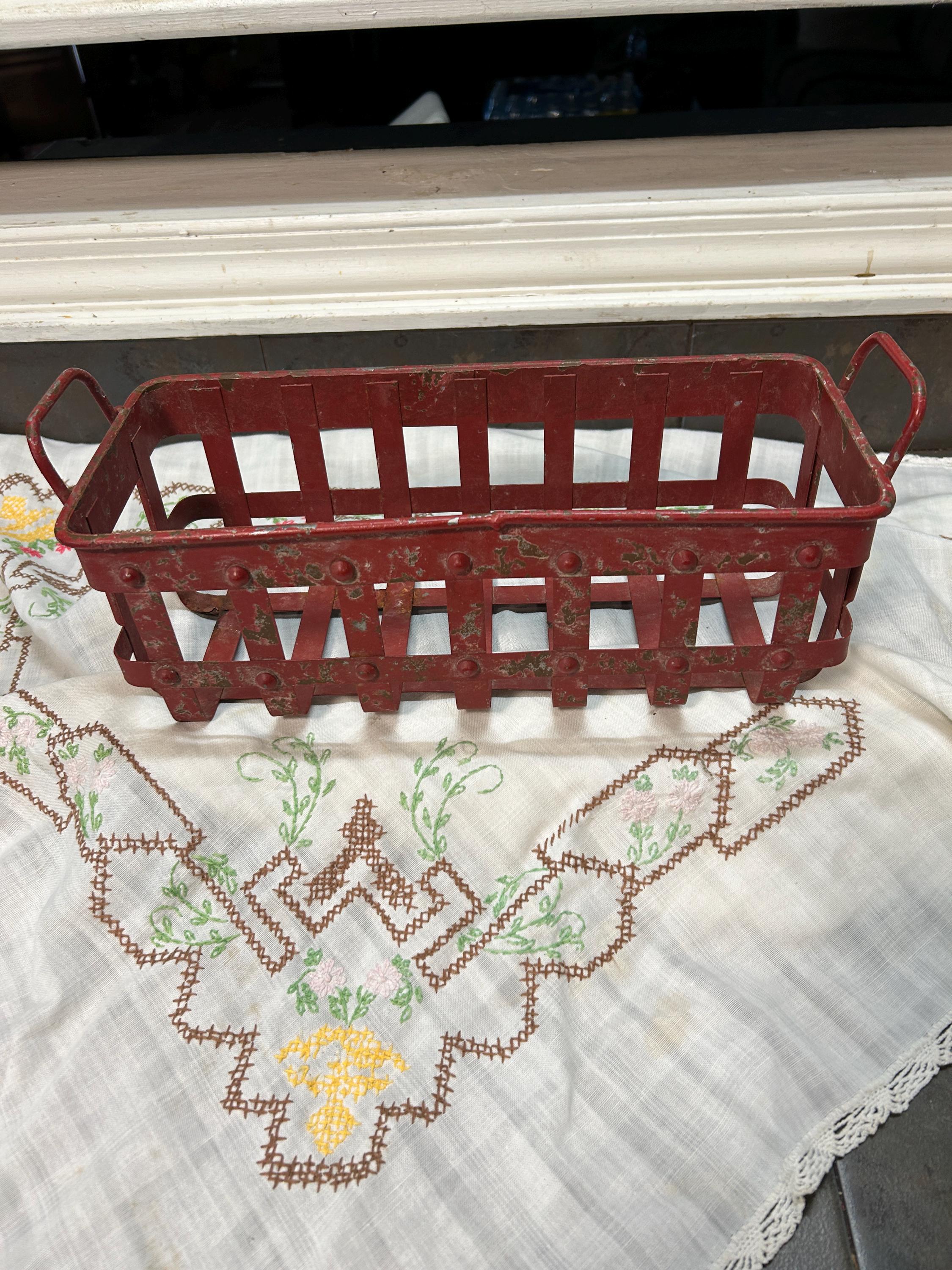 Vintage Rustic Metal Rectangle Basket With Handles - Etsy