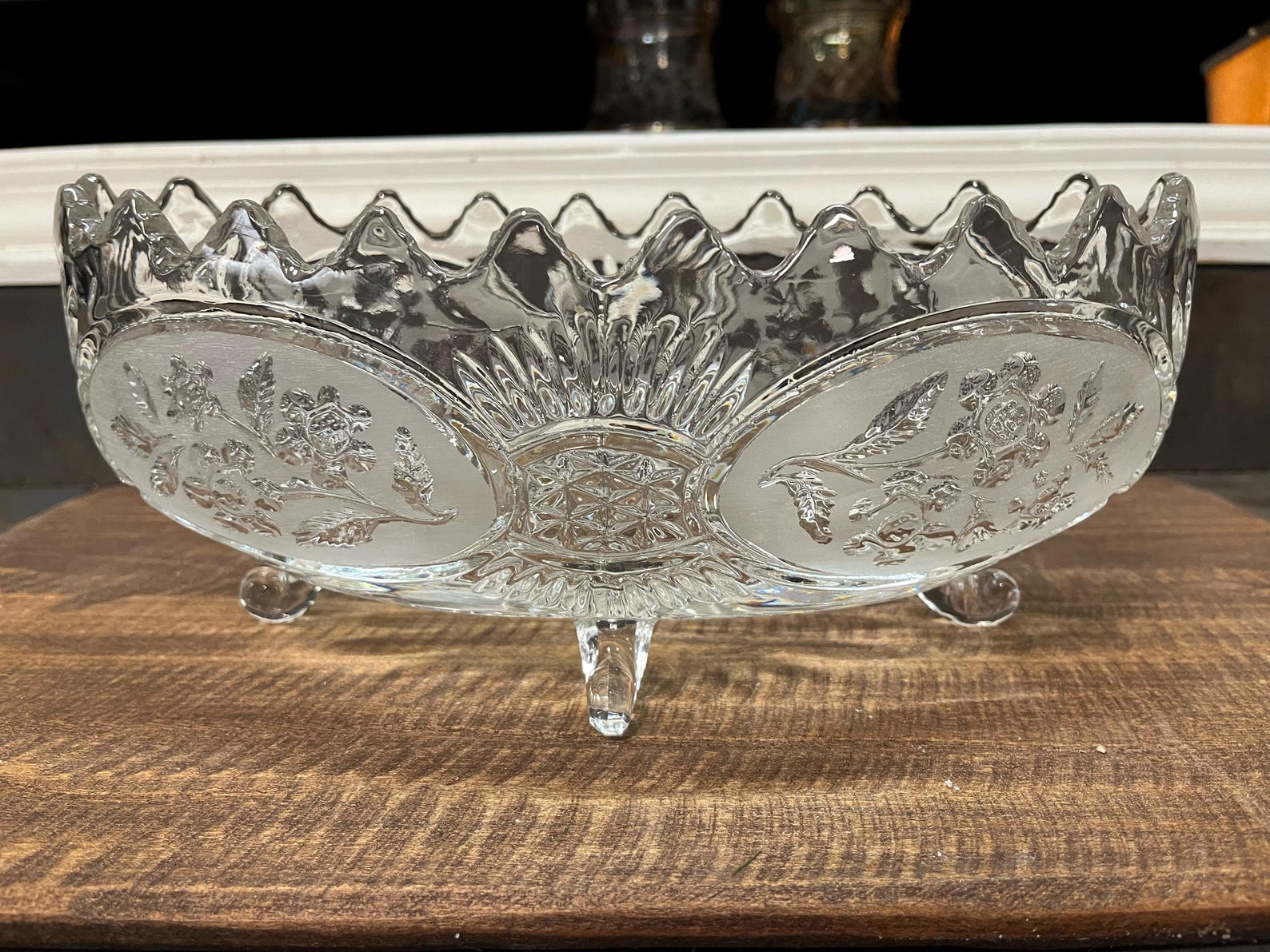 Vintage Frosted Lead Cut Crystal Serving Bowl - Etsy