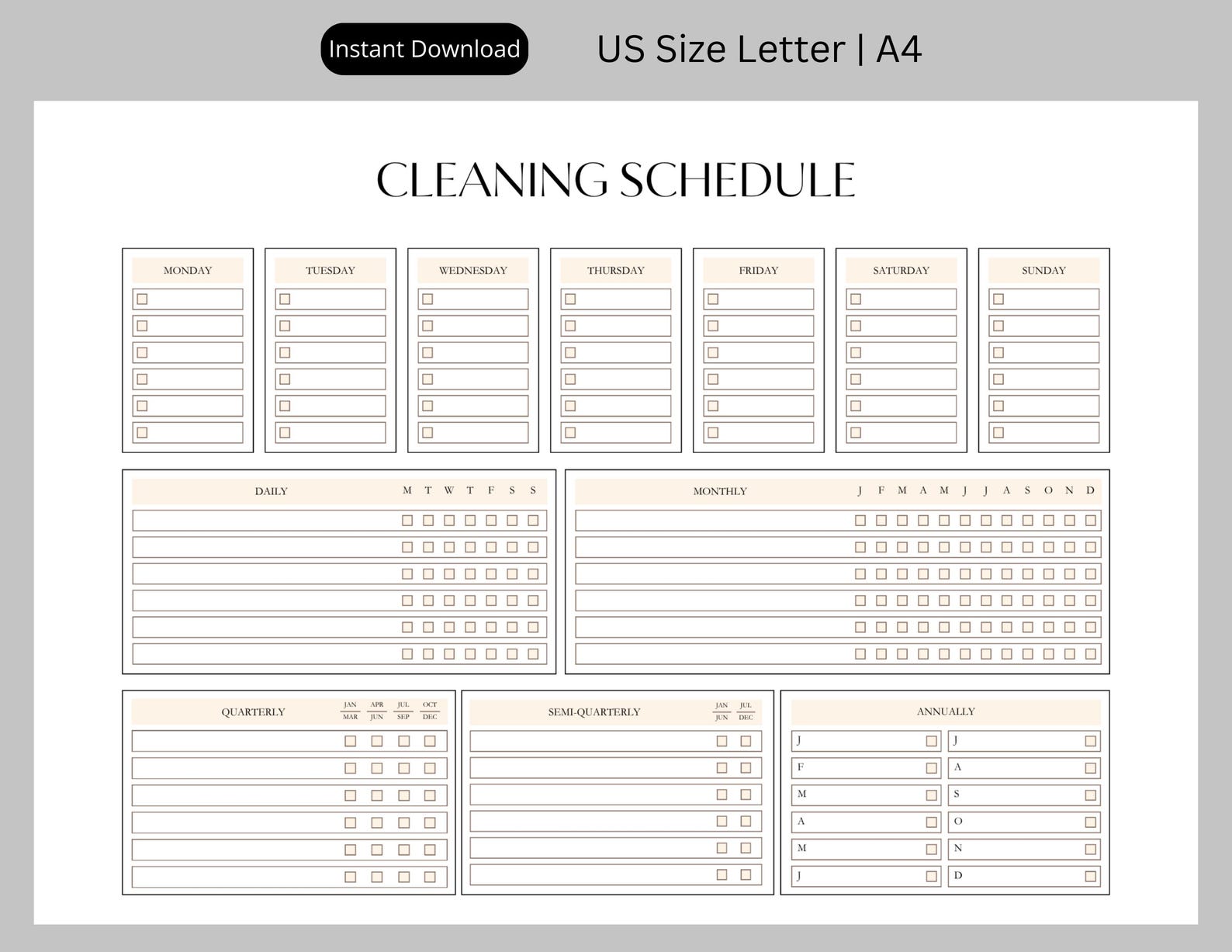 Minimal Cleaning Schedule, Editable Cleaning Schedule, Cleaning ...