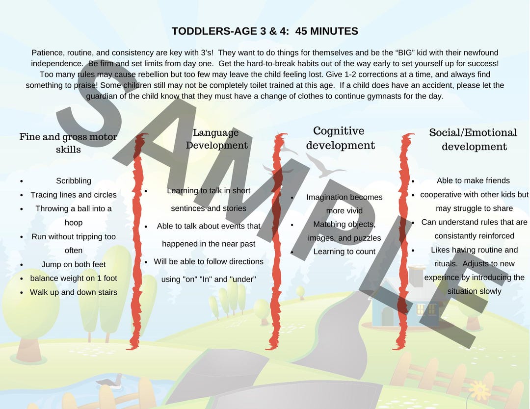 Gymnastics Skill Progression Sheet Ages 18 Months - Kinder - Etsy