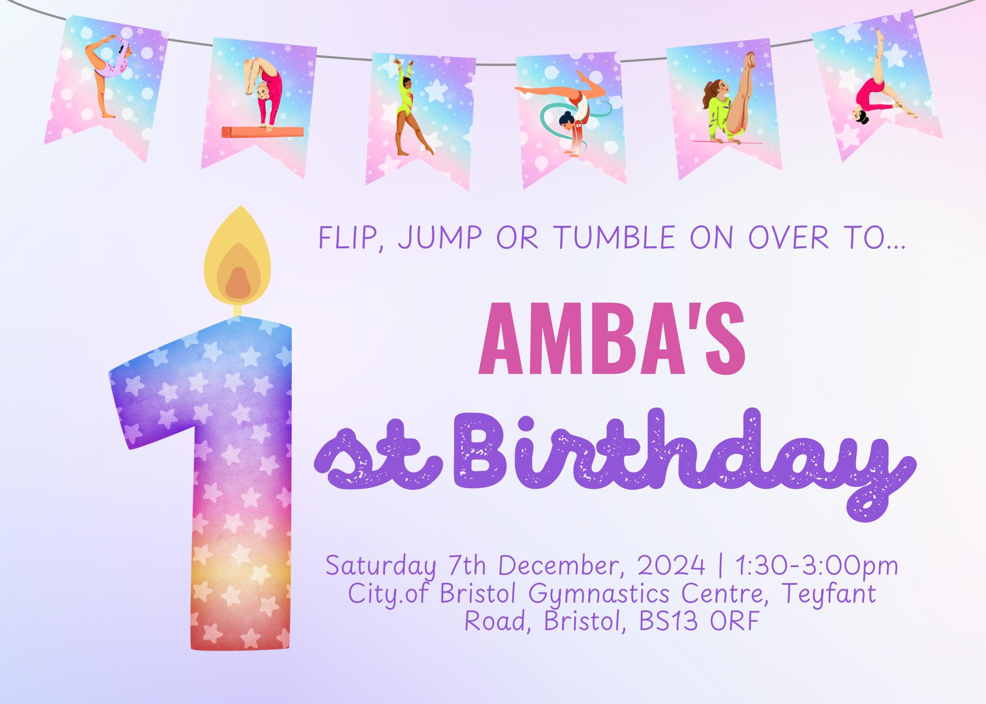 Girls Gymnastics Birthday Invite Ages 1-8 - Etsy
