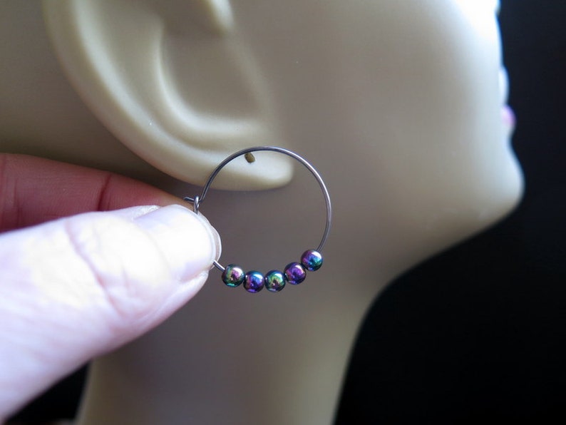 Rainbow Hematite Earrings Niobium Hoops Hypoallergenic Etsy Canada