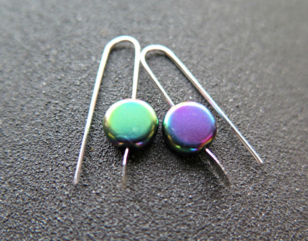 Small Rainbow Hematite Earrings Simple Modern Jewelry Polka Dot