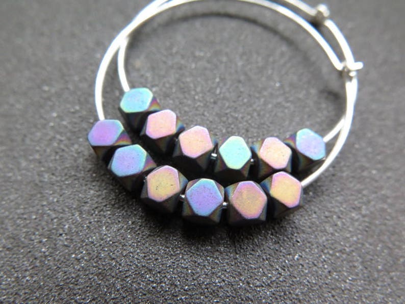 Rainbow Hematite Hoops. Sterling Silver Hoop Earrings. - Etsy