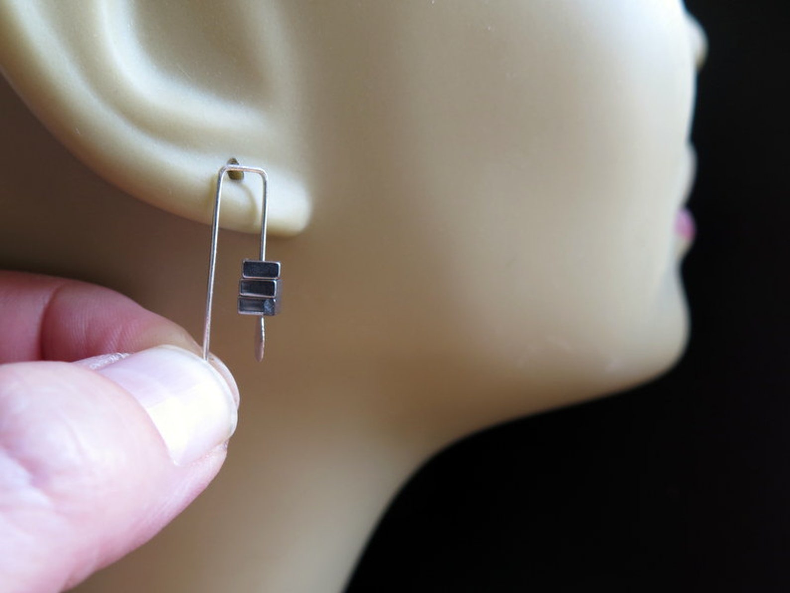 Small Silver Earrings. Simple Modern Earings. Hematite | Etsy