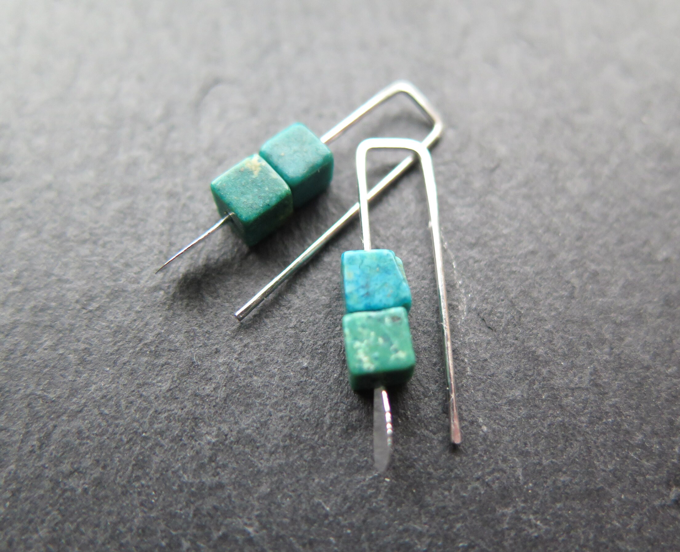 Small turquoise cube earrings. natural turquoise jewellery. | Etsy
