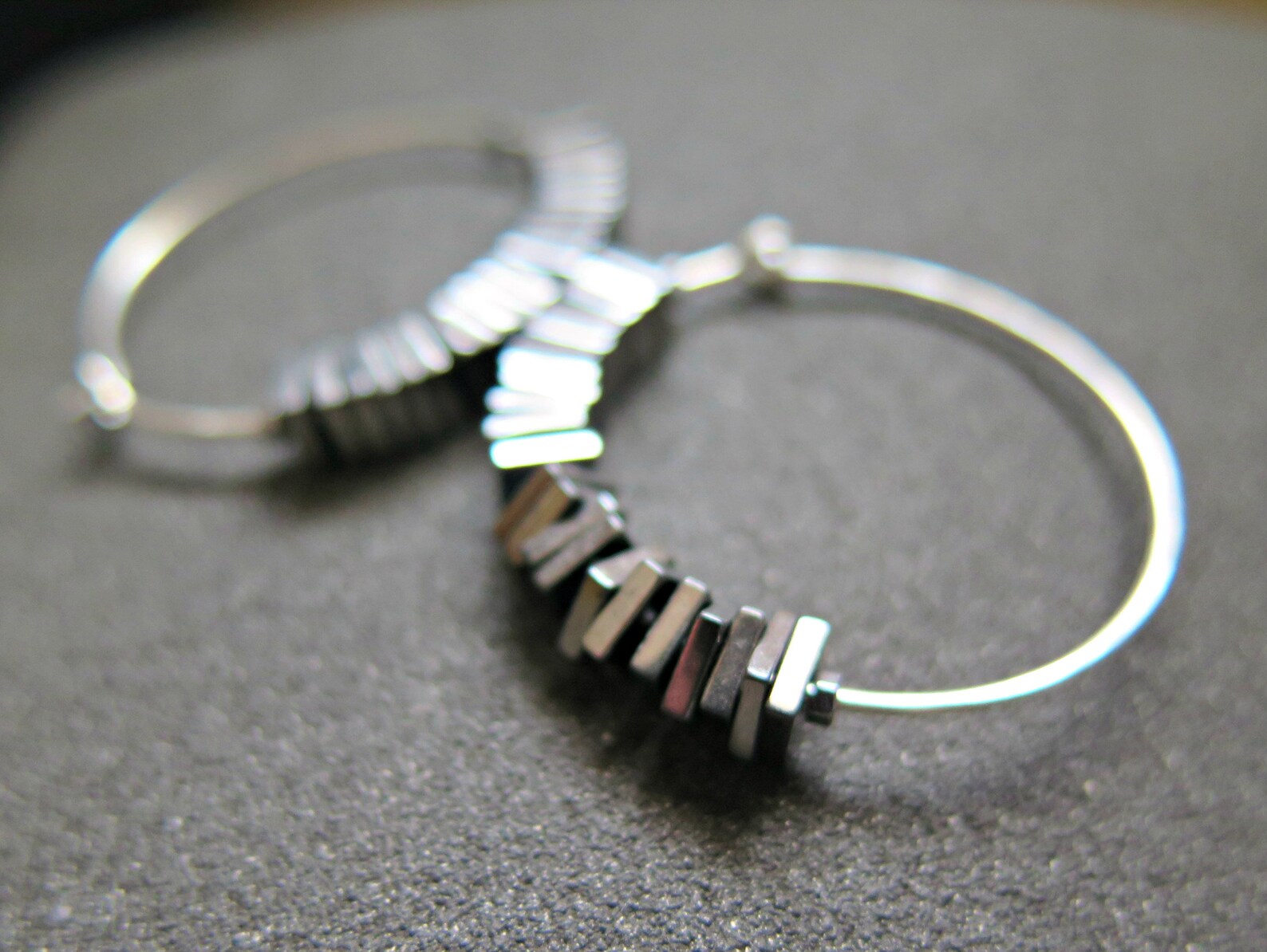 Sterling Silver Hoop Earrings Hematite Jewelry Geometric Etsy