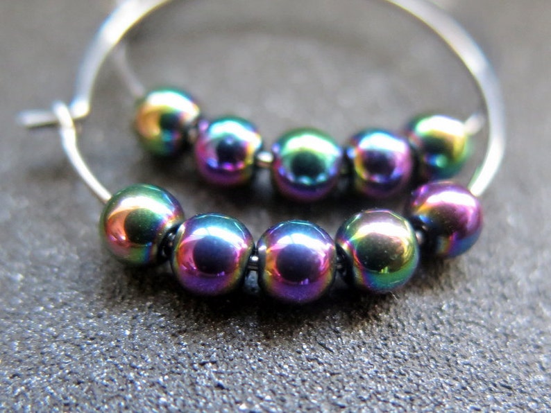 Rainbow Hematite Earrings Niobium Hoops Hypoallergenic Etsy Canada
