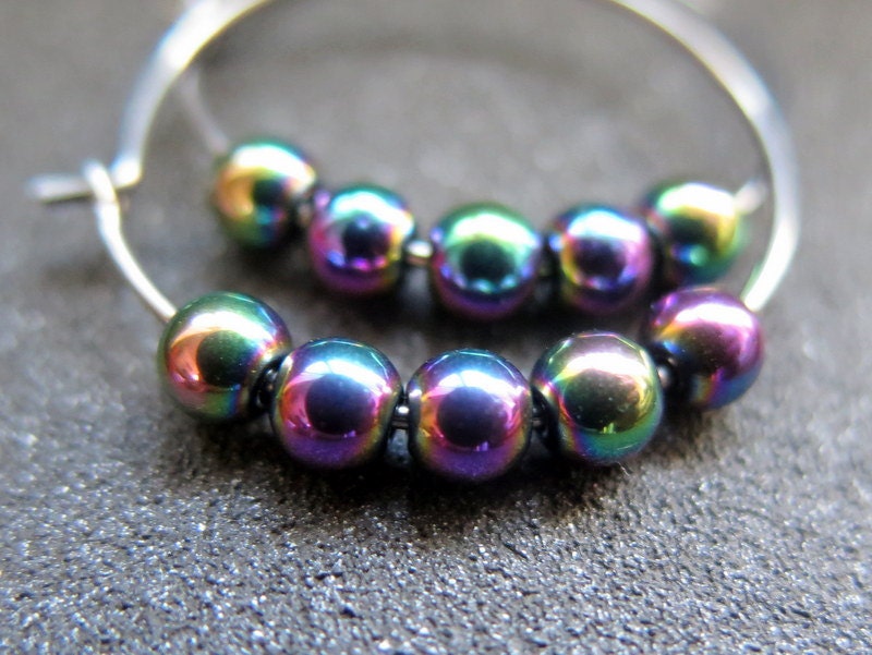 Rainbow Hematite Earrings Niobium Hoops Hypoallergenic Etsy