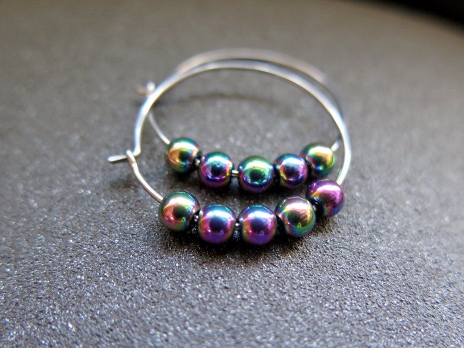 Rainbow Hematite Earrings Niobium Hoops Hypoallergenic Etsy