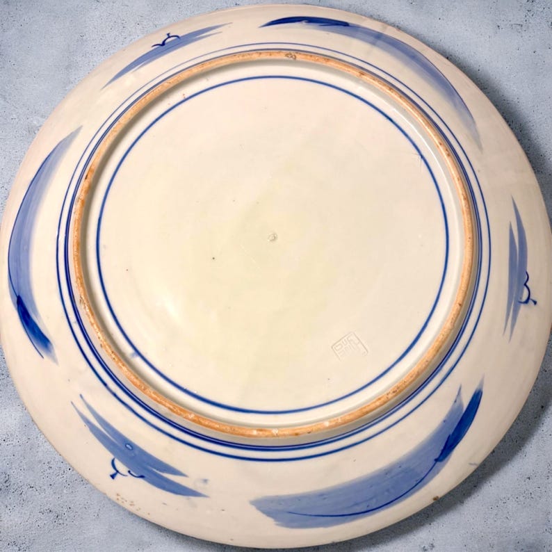 RARE Antique Japanese Arita 15" Blue and White Porcelain Charger - Etsy