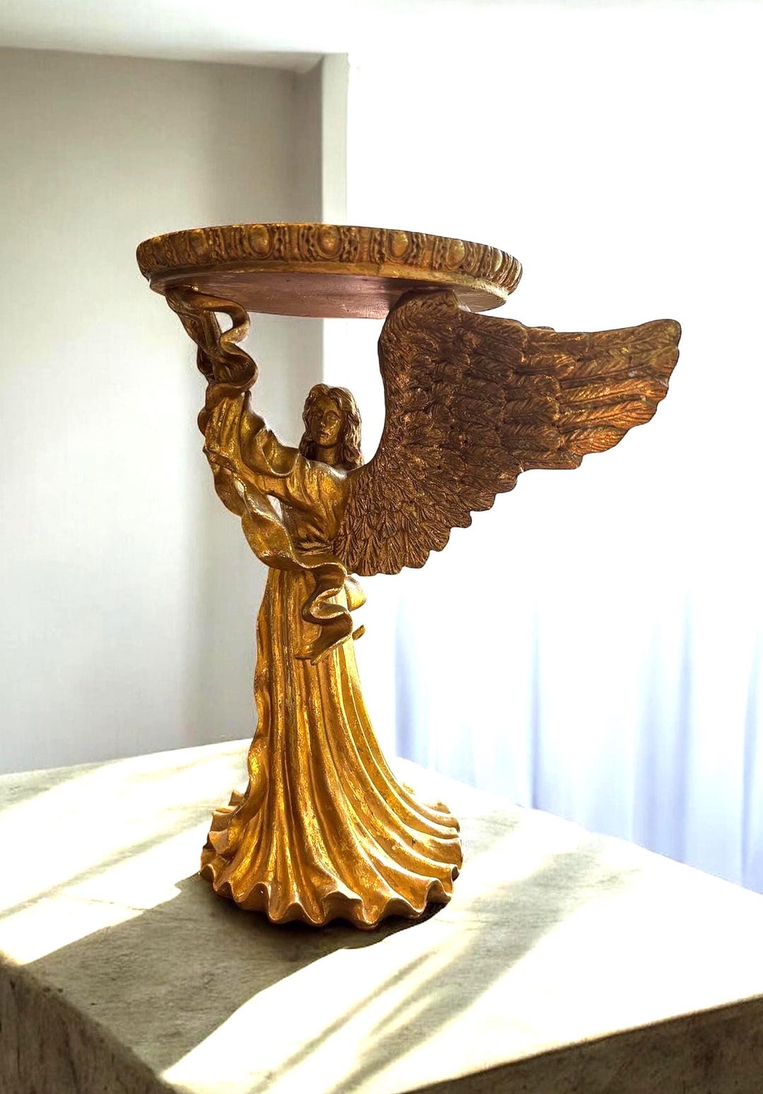Vintage Angel Candle Holder / Riser / Plant Stand, Gold Finish, Heavy ...