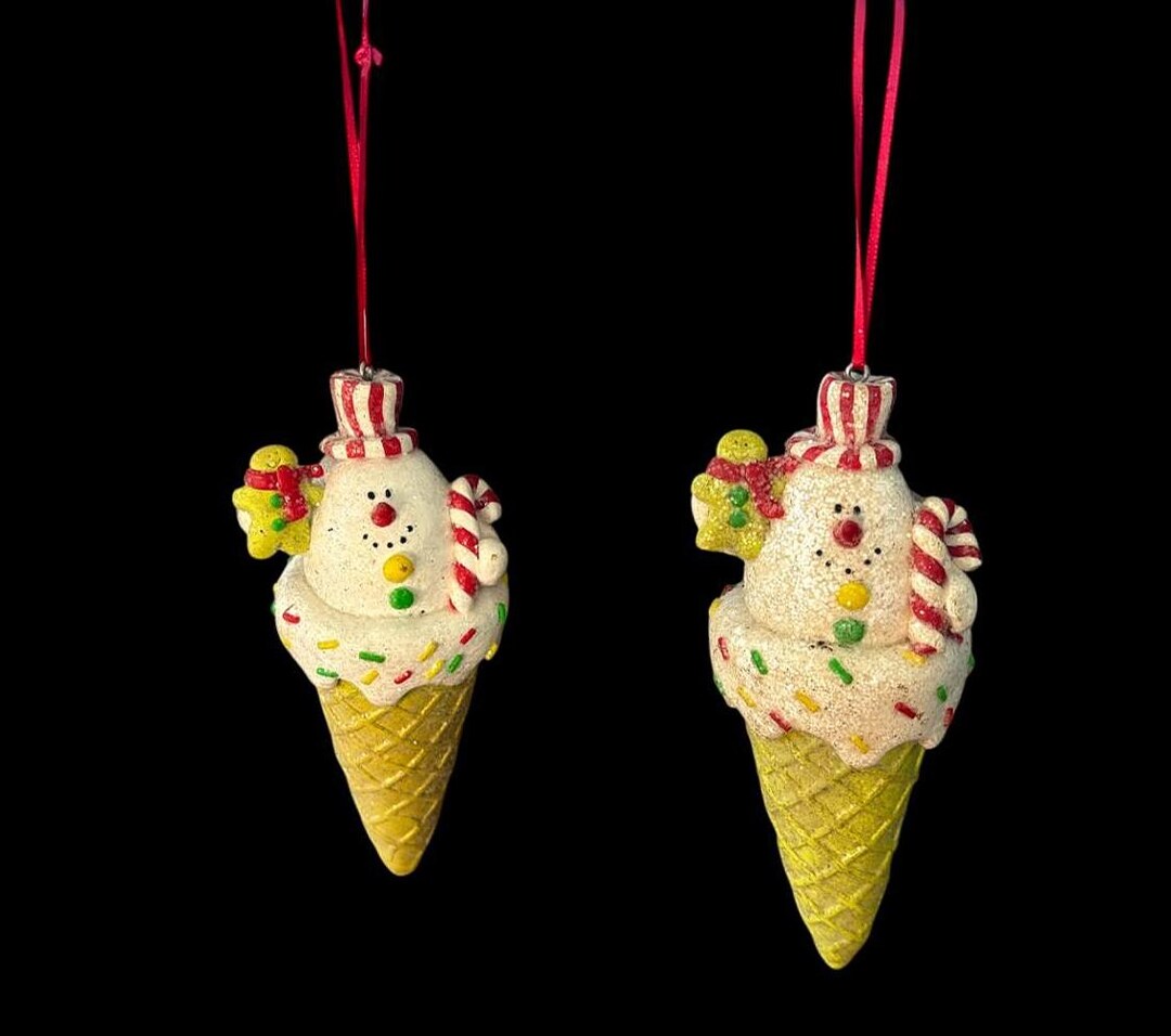 Vintage Pair of Snowman Ice Cream Cone Christmas Ornaments - Etsy