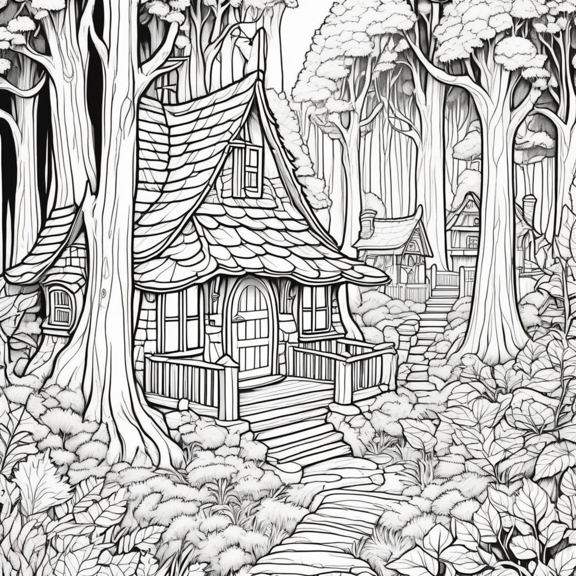 Woodland Cabin Coloring Pages - Etsy