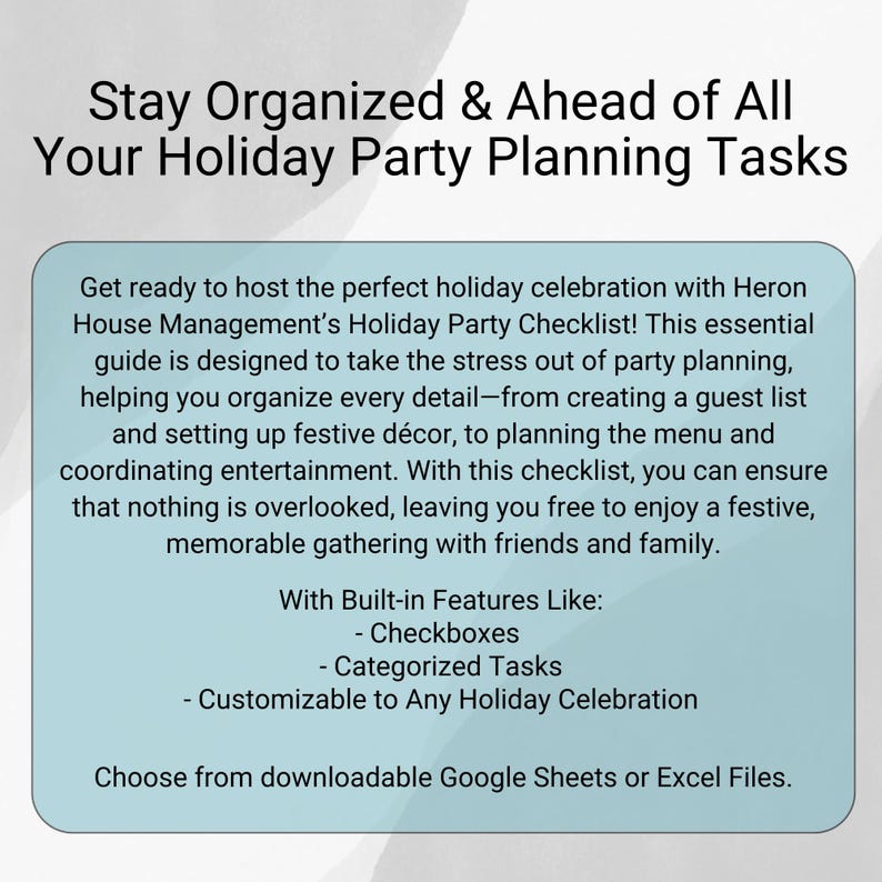 Holiday Party Planning Checklist Template - Digital Download in Excel ...
