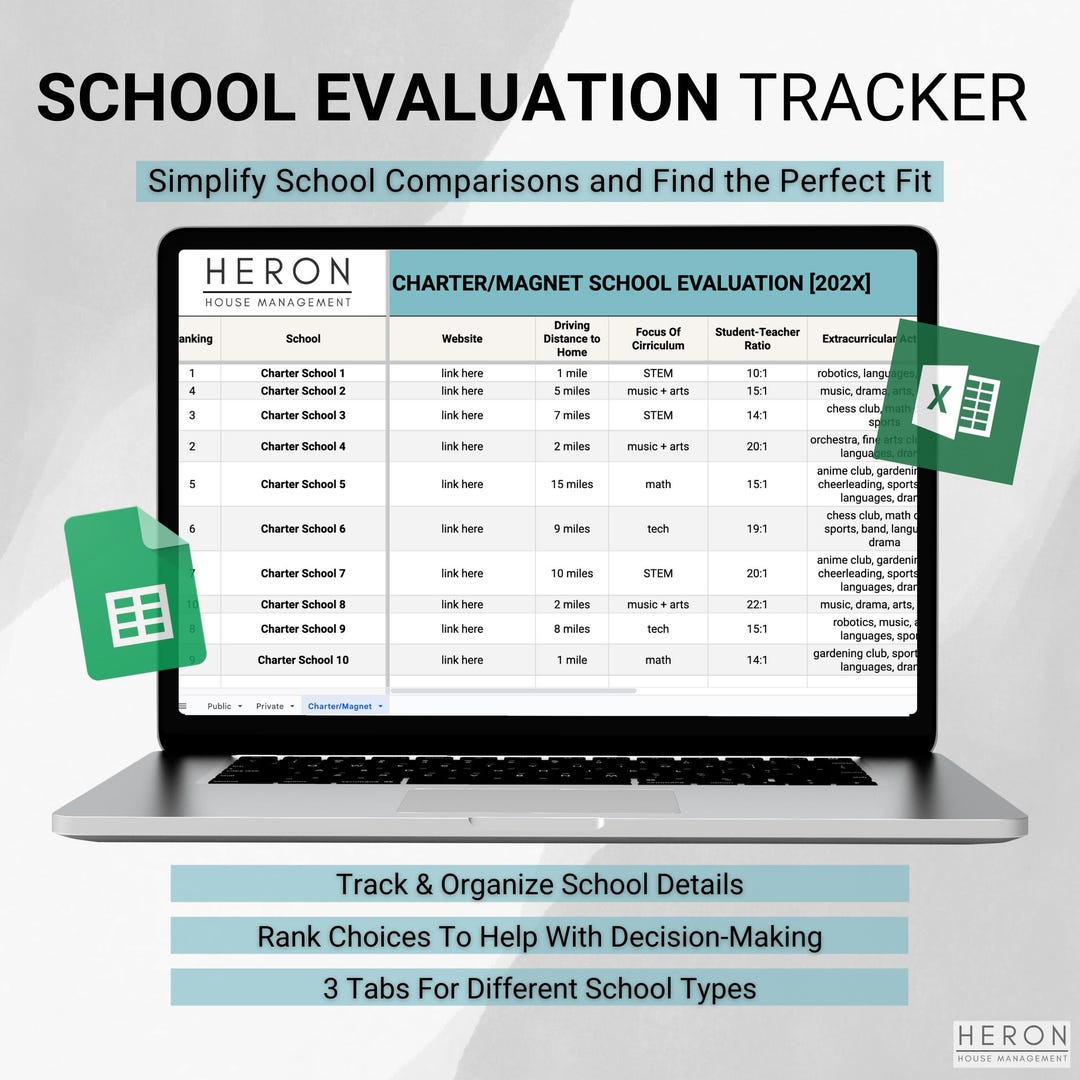 School Evaluation Spreadsheet for Parents | Excel & Google Sheets ...