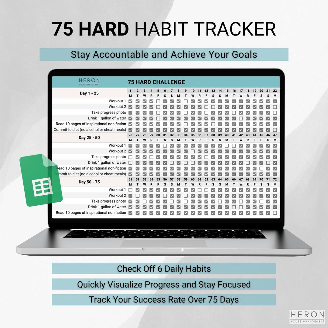 75hard Habit Tracker | Google Sheets | Track Your Challenge Progress - Etsy