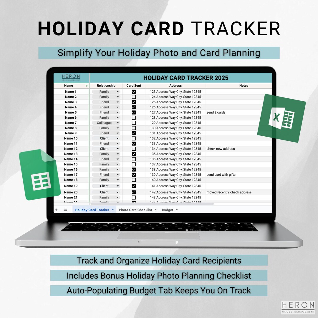 Holiday Card Tracker | Excel & Google Sheets | Track and Manage Holiday ...
