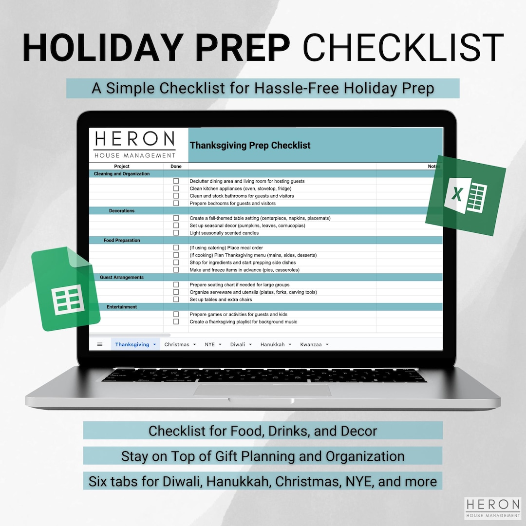Holiday Prep Checklist | Digital Download Spreadsheet for Christmas ...
