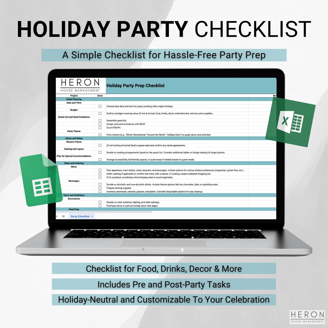 Holiday Party Planning Checklist Template Digital Download in Excel ...