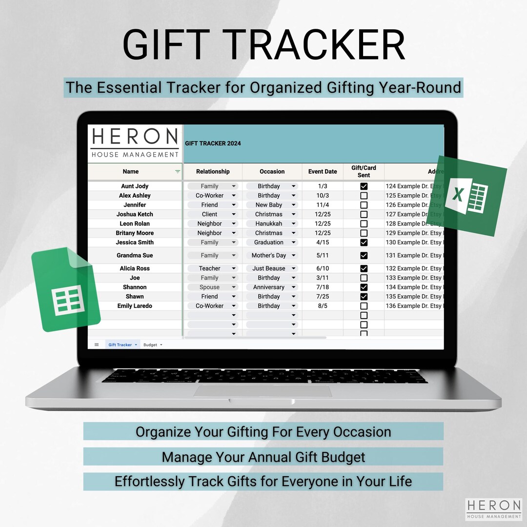 Gift Tracker Spreadsheet Template - Digital Download in Excel & Google ...
