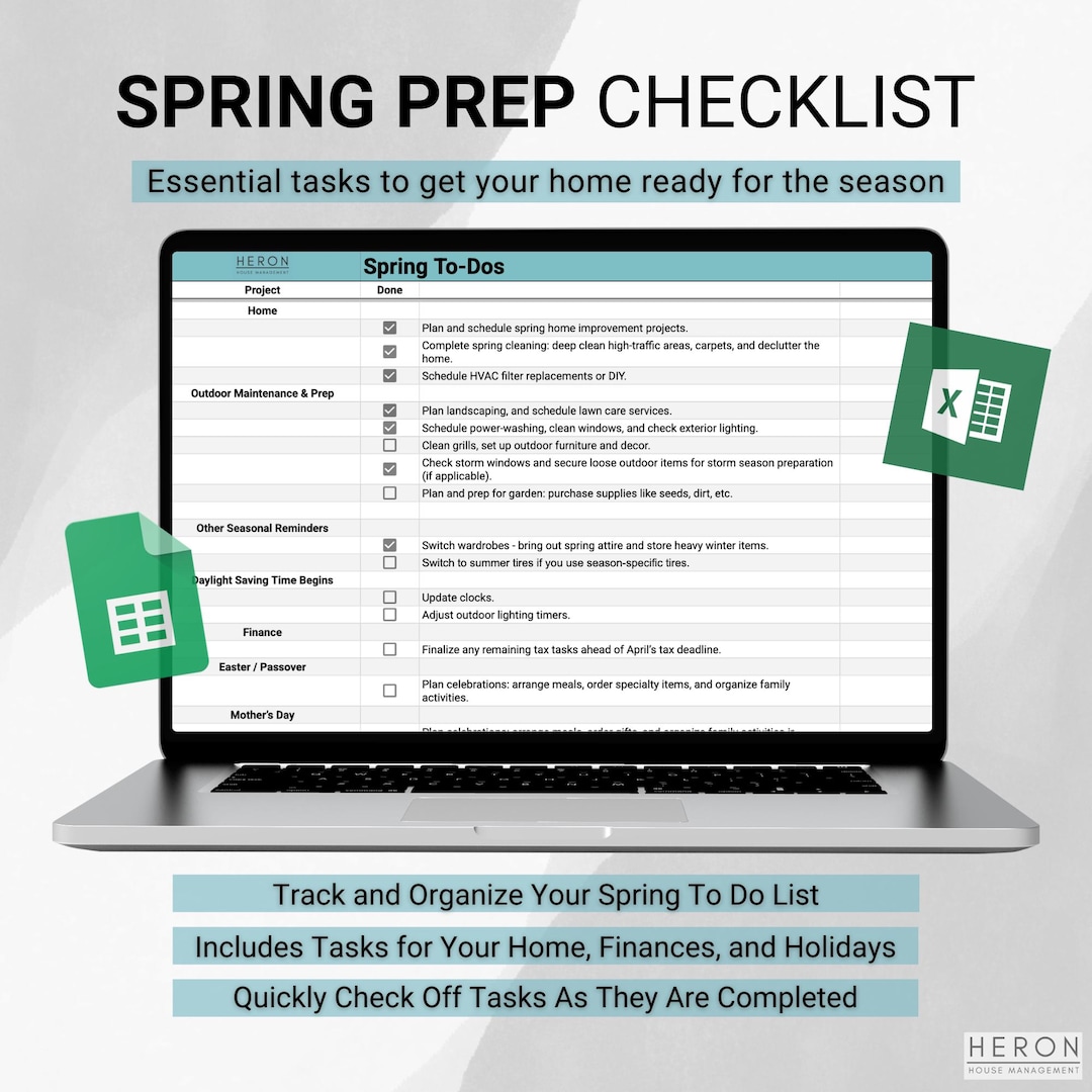 Spring Prep Checklist | Excel and Google Sheets | Track Spring To-dos ...