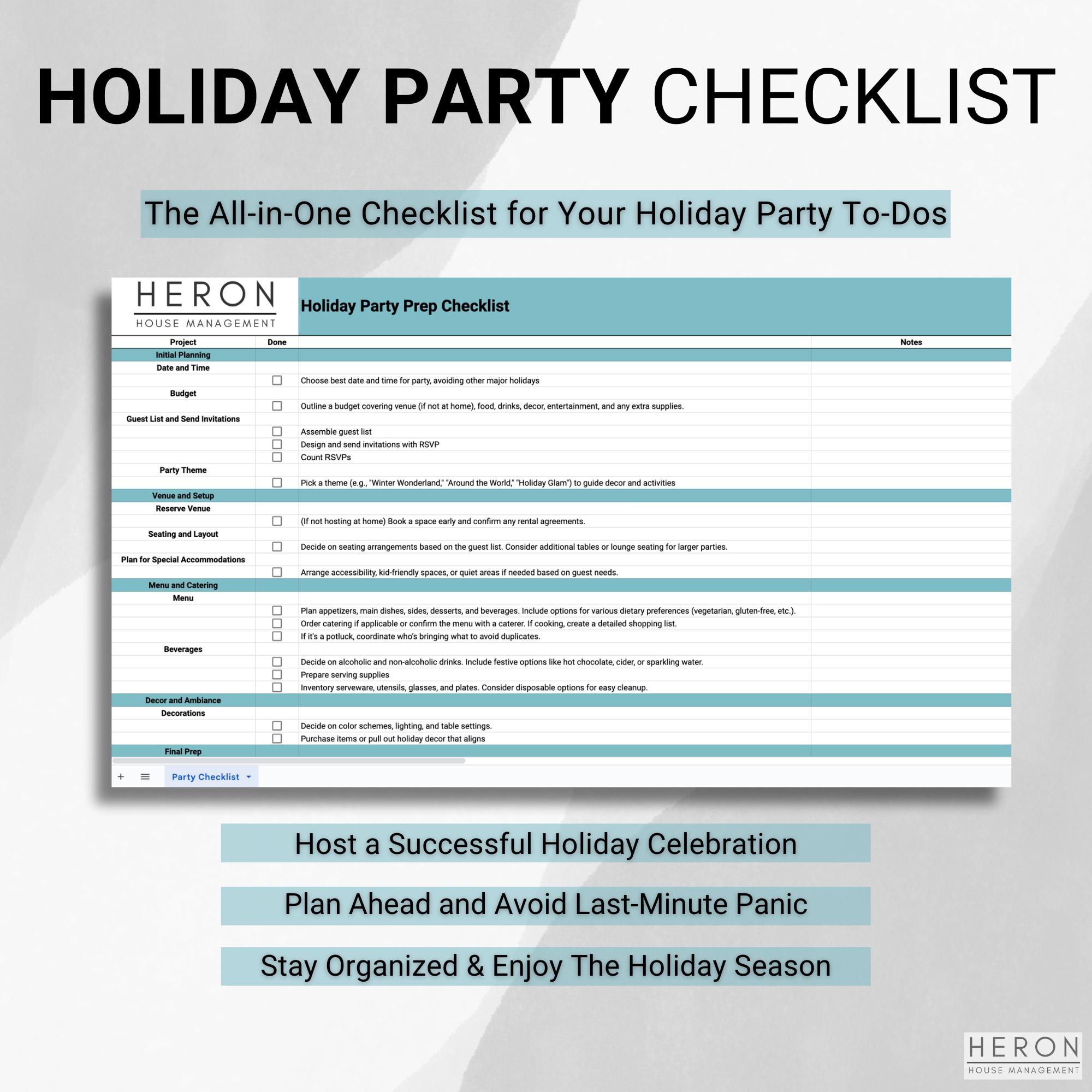 Holiday Party Planning Checklist Template - Digital Download in Excel ...