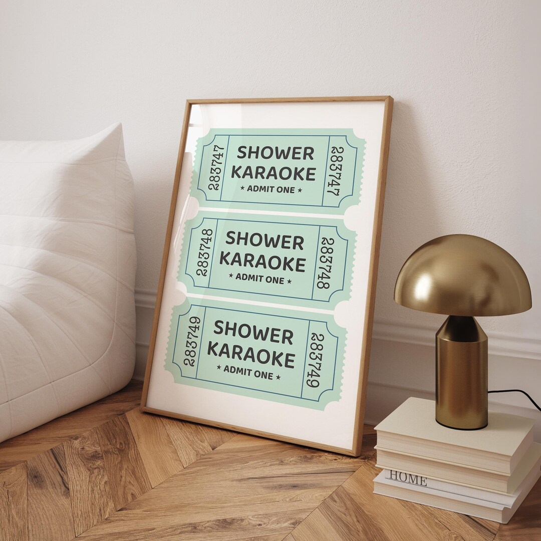 Shower Karaoke Ticket Poster, Vintage Trendy Wall Art, Preppy Bathroom ...
