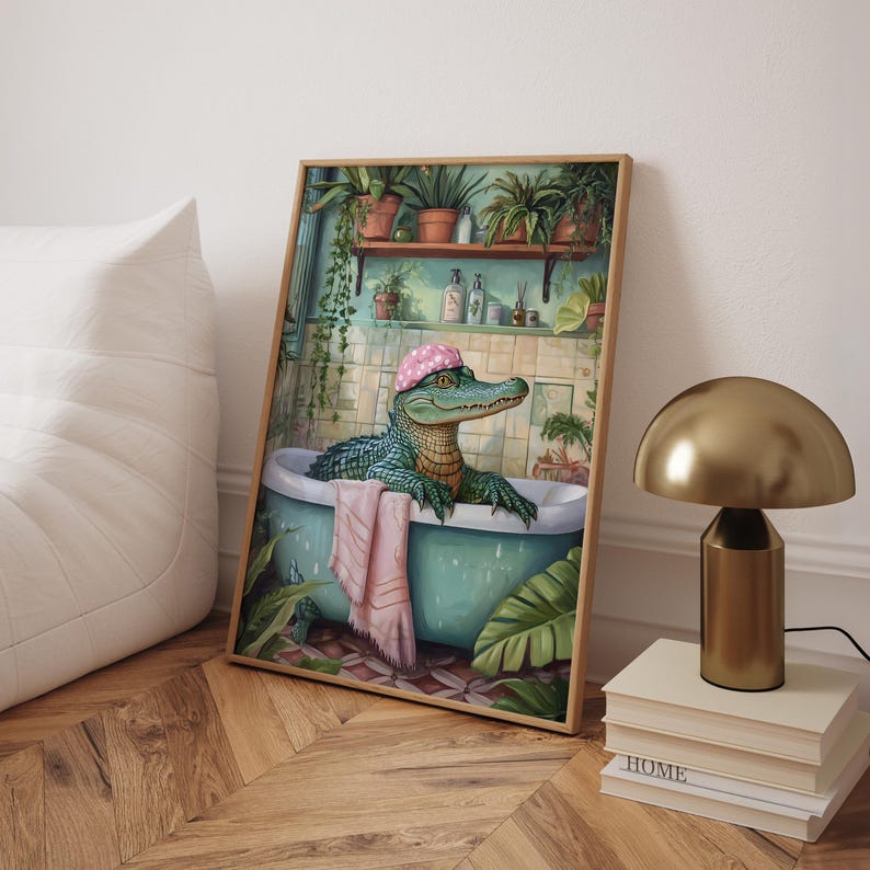 Gator in Bathtub Bathroom Print, Alligator Wall Art, Home Decor, Funny ...