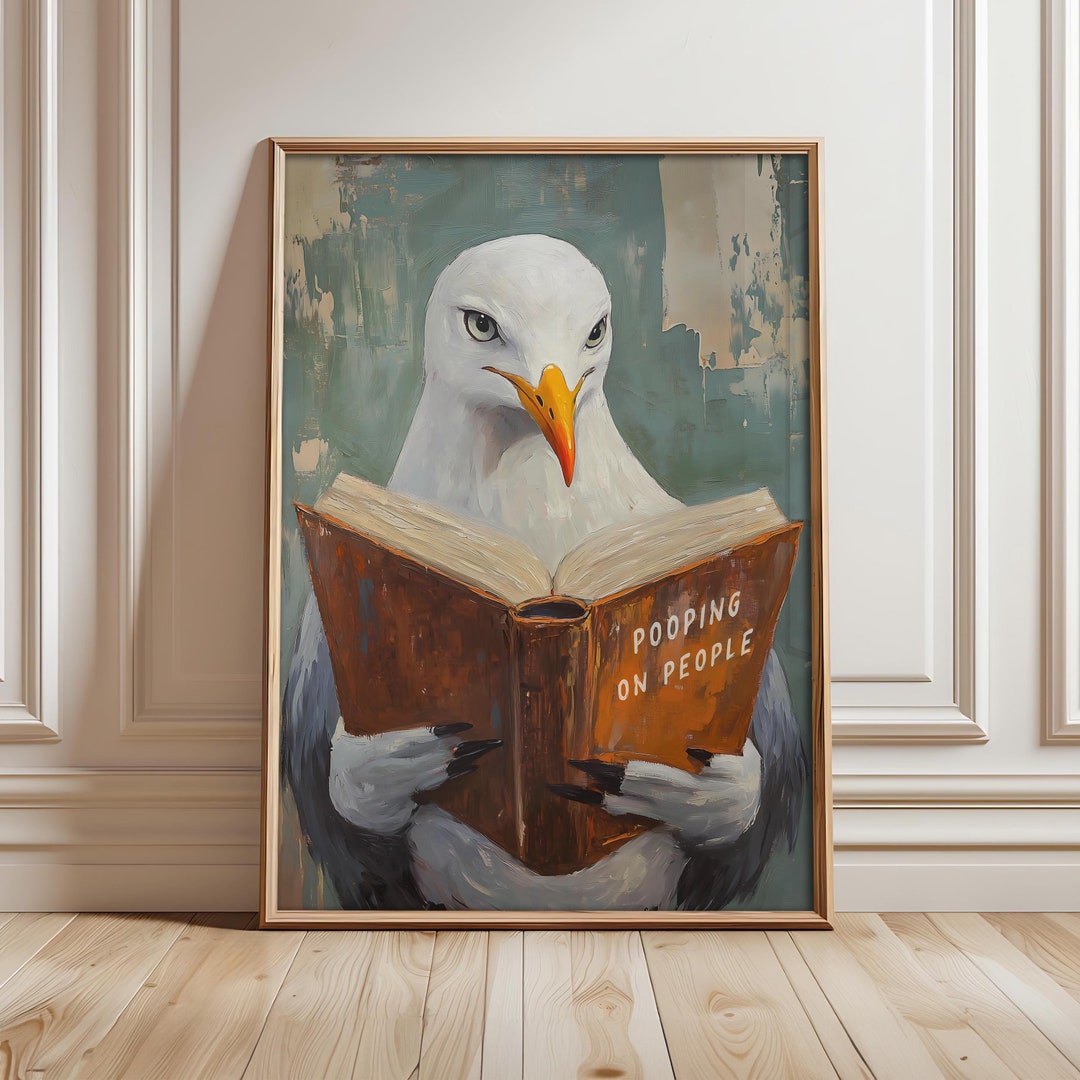Funny Bathroom Print, Seagull Pooping on People Book Poster, Funny ...